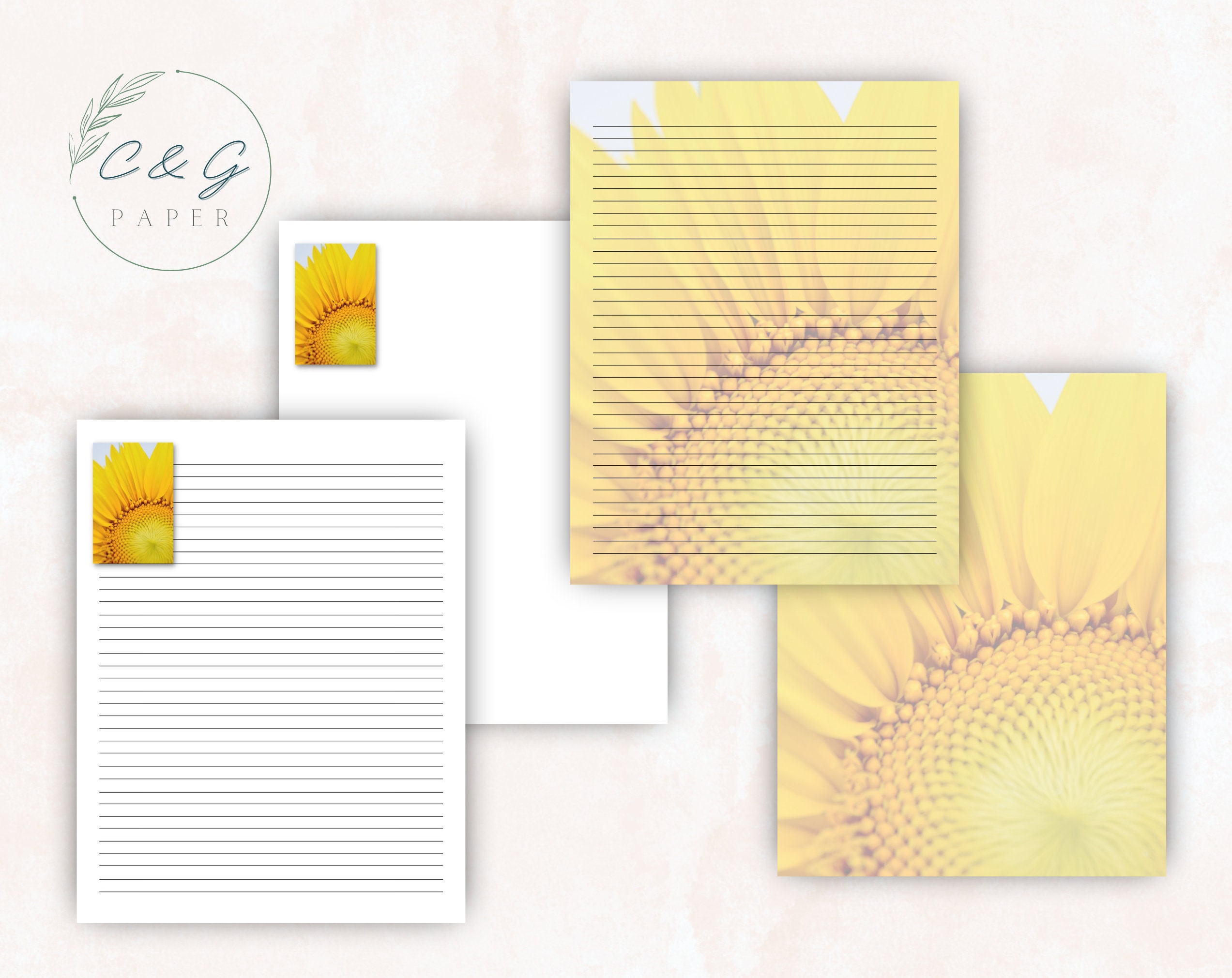 Sunflower Designed Stationery Downloadable Printable Paper, Journal ...