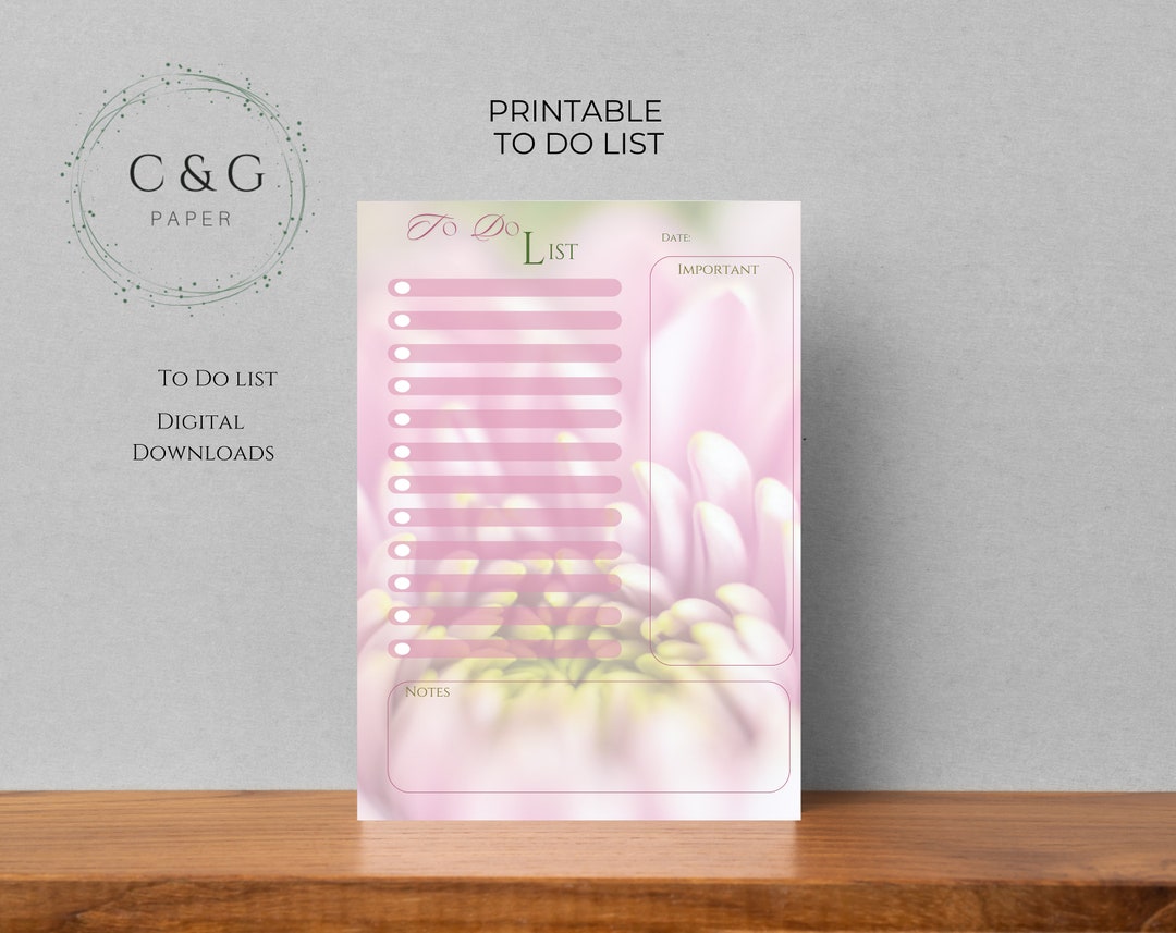 Pink Flower Digital To-do List Printable Set | 4 Pages | PDF & JPEG ...
