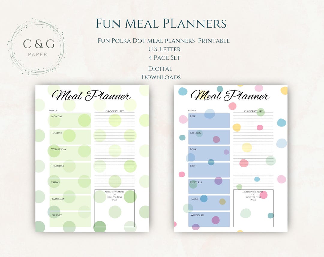 Polka Dot Meal Planner: Printable Weekly Meal Plan Pages (digital ...
