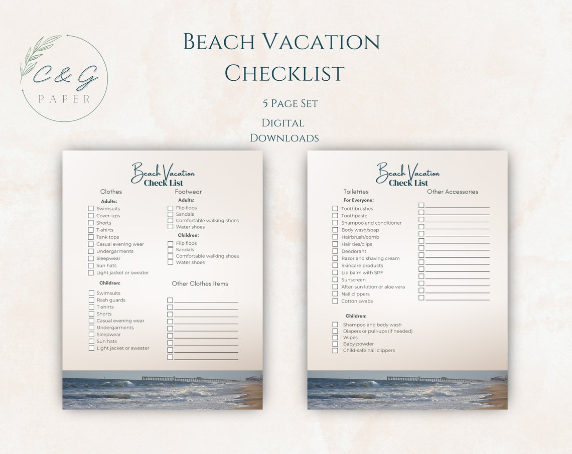 Printable Beach Vacation Checklist Trip Planner| Packing List| Digital ...
