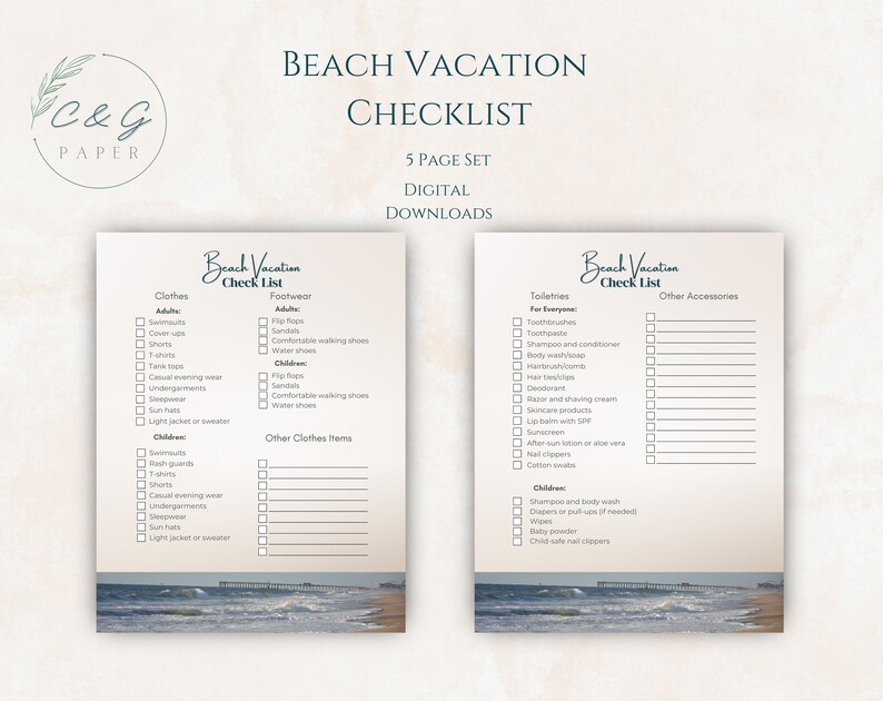 Printable Beach Vacation Checklist Trip Planner| Packing List| Digital ...