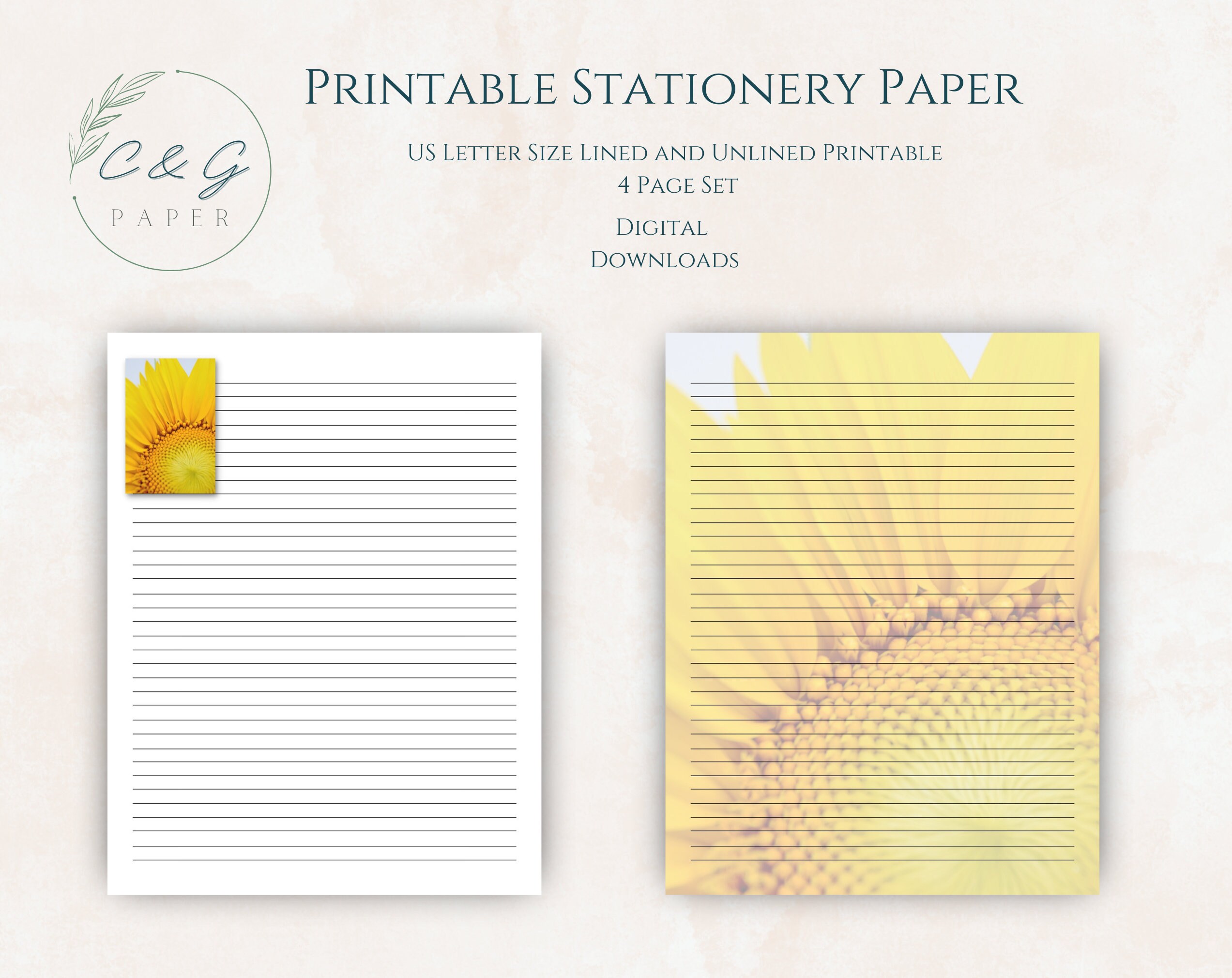 Sunflower Designed Stationery Downloadable Printable Paper, Journal ...