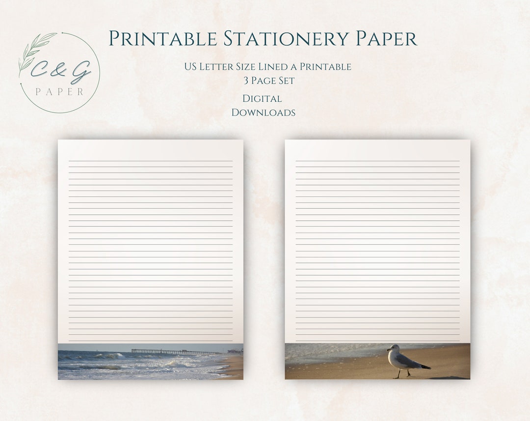 Summer Beach Stationery Set US Letter Lined 3 Page Set Downloadable - Etsy