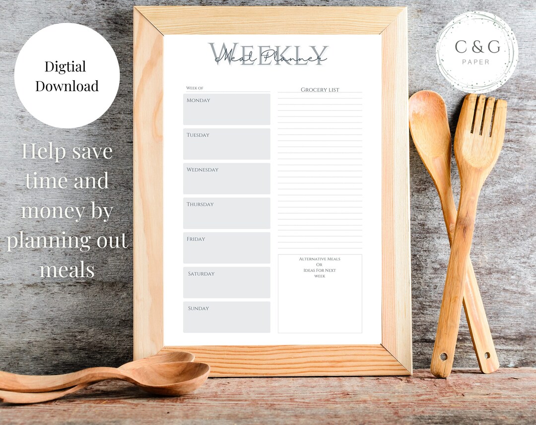 Minimalist Theme Weekly Meal Planner With Grocery List US Letter ...