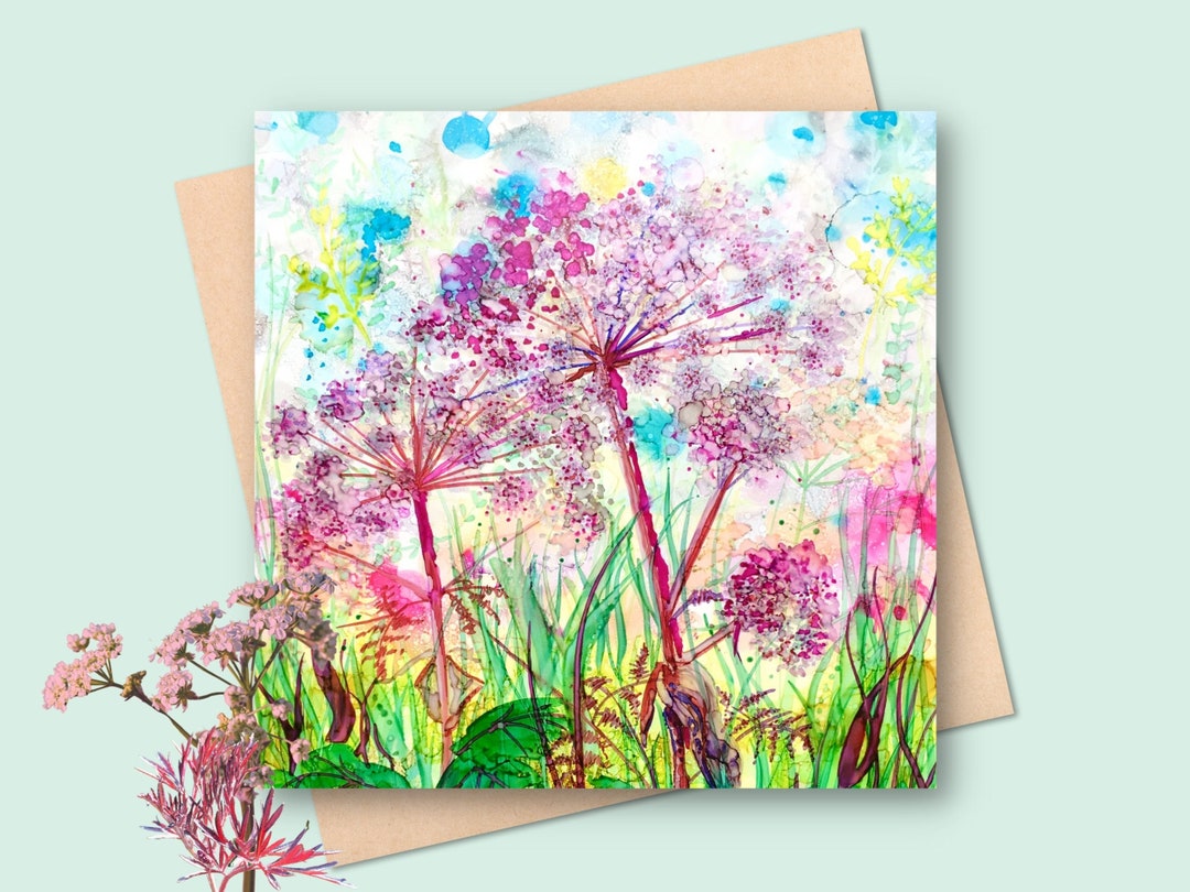 Angelica Gigas Square Card - Flowers Card - Blank Inside Card - Flowers ...