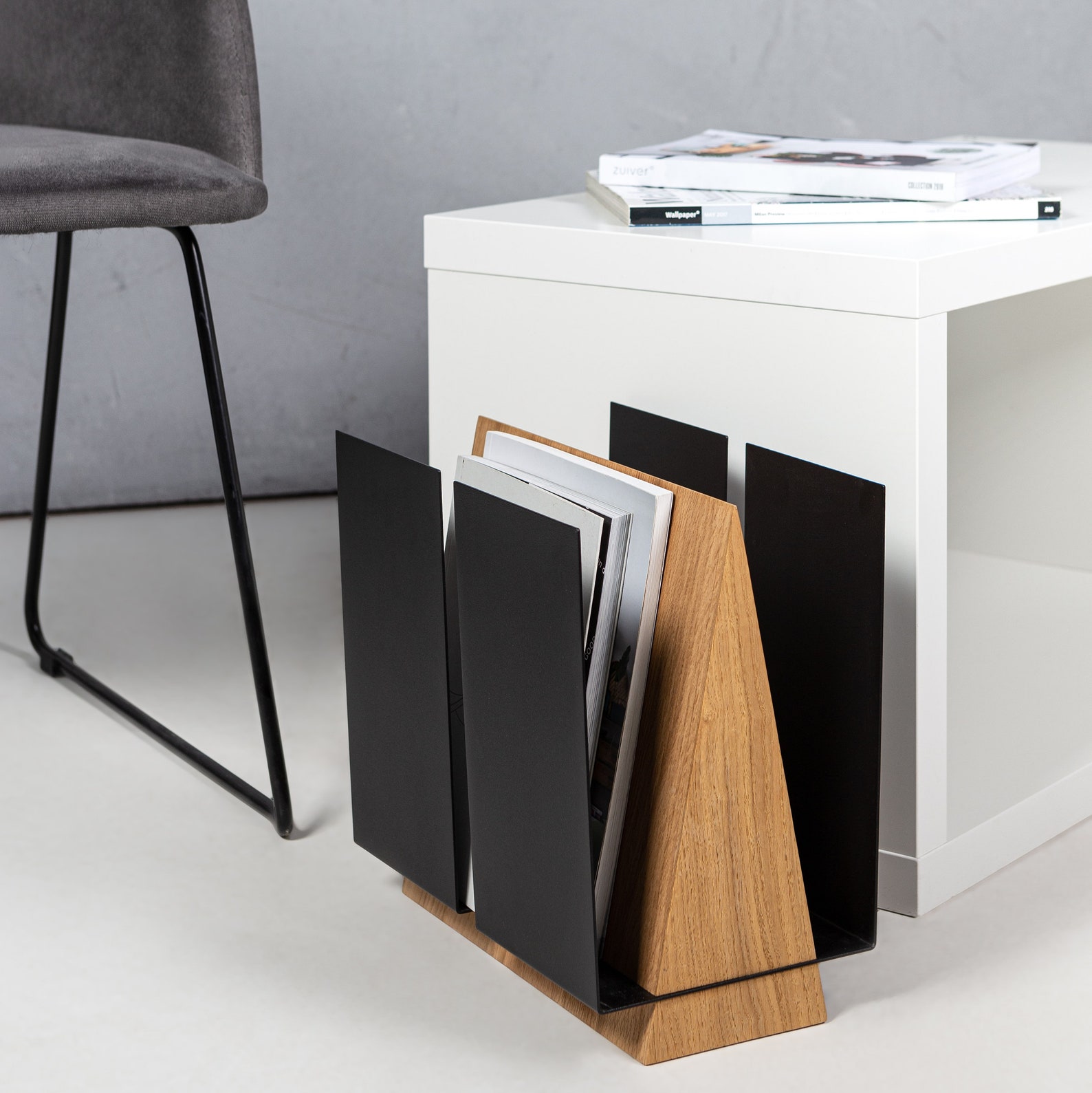 Floor Magazine Rack Wood Metal Newspaper Holder Grey - Etsy