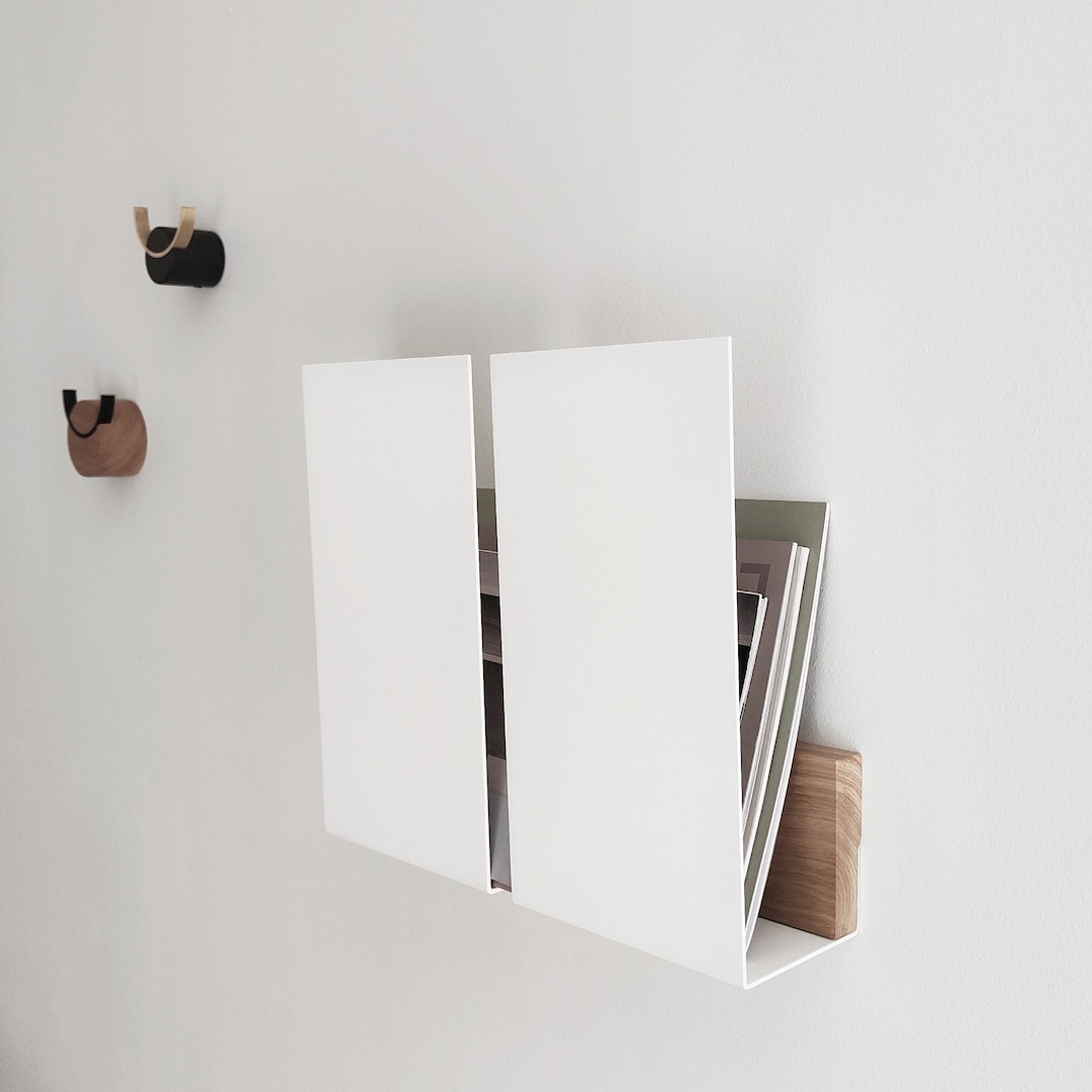 White Wall Magazine Rack I More Colours I Metal and Oak Wood I for Home ...