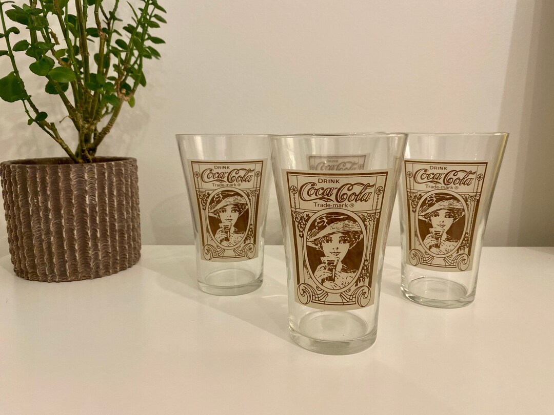 Vintage Set Of 4 Coca Cola Flair Glasses Tumblers Sepia Etsy