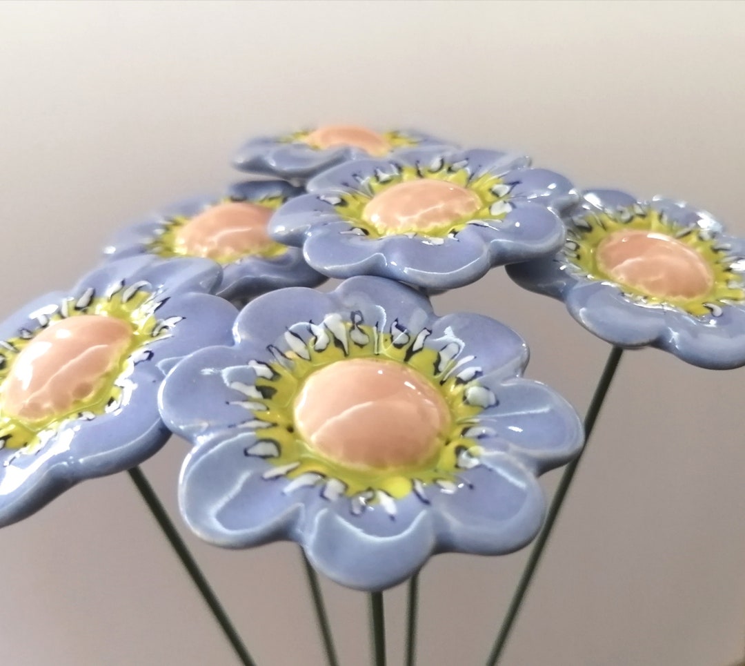 Handmade Ceramic Daisy, Light Blue Pottery Flower, Home Decor - Etsy