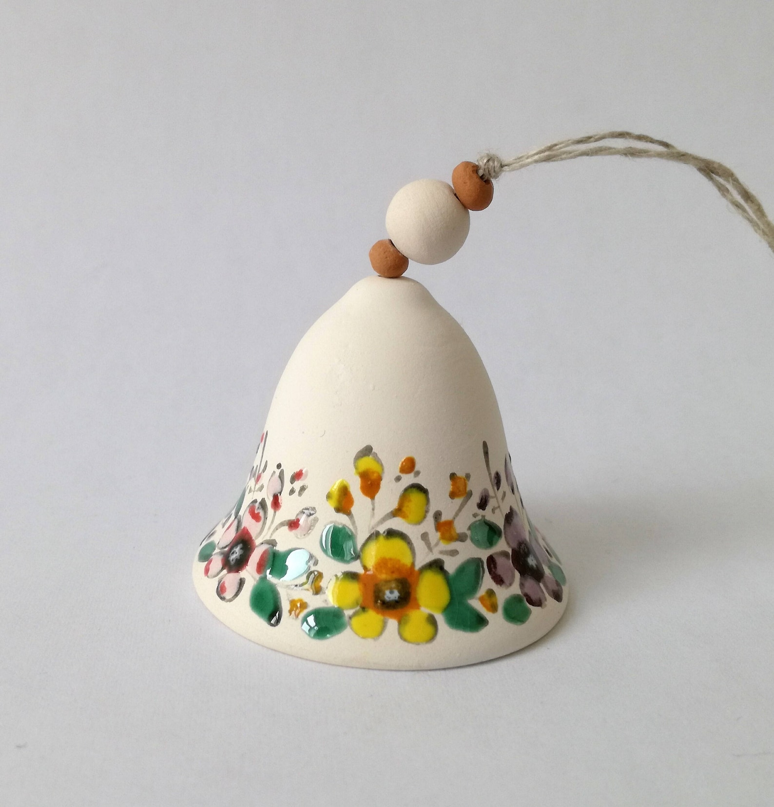 Ceramic White Bell Pottery Bell Handmade Bell Flower Decal | Etsy UK