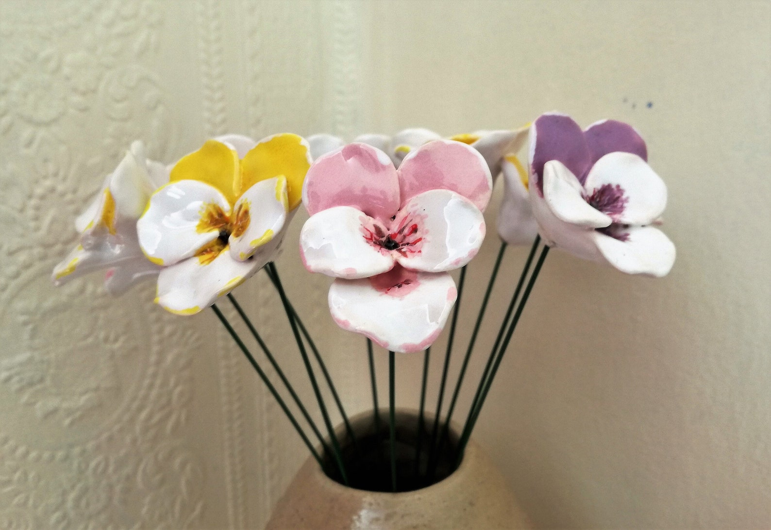 Ceramic Pansy Handmade pink Pansy Pink flowers Pansy gift | Etsy