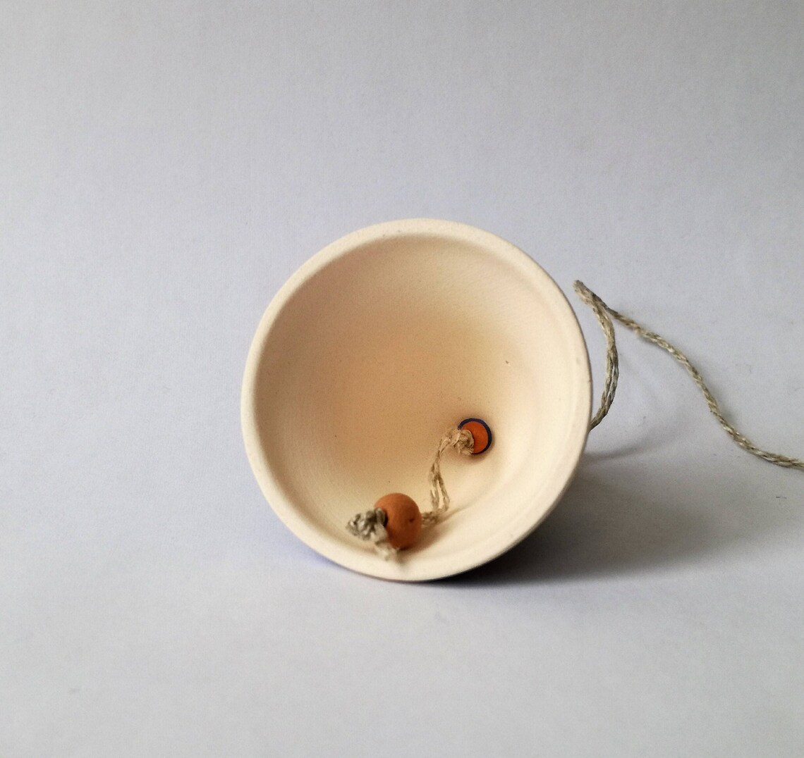 Ceramic White Bell, Pottery Bell, Handmade Bell, Flower Decal, Mini ...