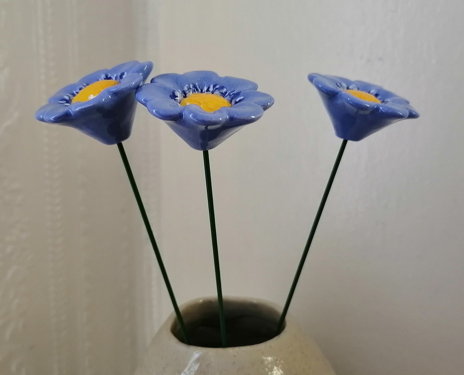 Ceramic Light Blue Daisy Ceramic Flowers Handmade Pottery - Etsy