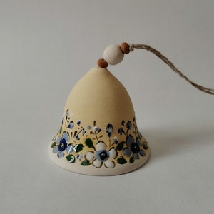 Ceramic Light Yellow Bell, Pottery Bell, Handmade Bell, Flower Decal ...