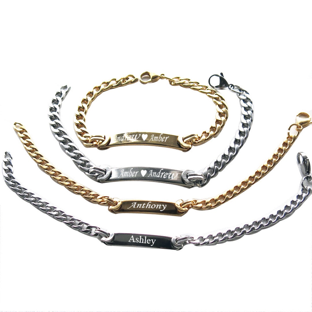 Custom Gold Bar Bracelet - Personalized Nameplate Bracelet & Initial ...