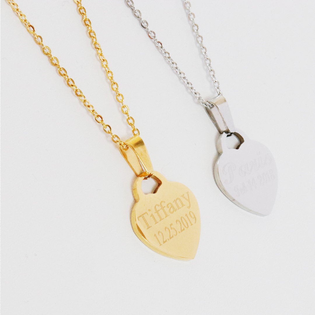 Personalized Heart Necklace, Custom Engrave Heart Necklace, Monogram ...