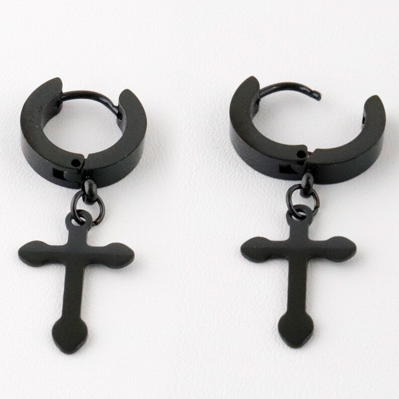 Cross Hoop Earrings, Cross Earring for Men, Clip on Earrings, Dangling ...