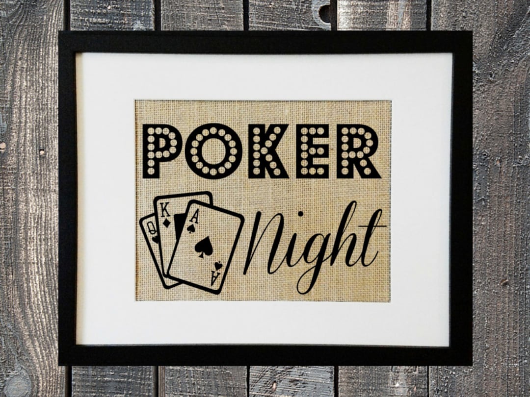 POKER Night Burlap Print Art Sign Game Night for Men or Women Game Room ...