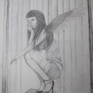 Freehand Drawing of Fallen Angel on Pillar - Etsy