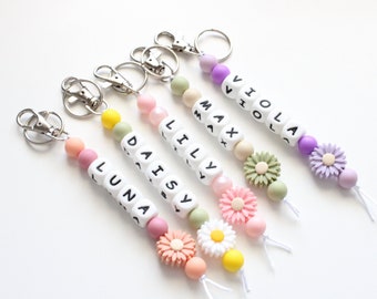 Back to School Personalised Rainbow Keyring, Back to School Beaded ...