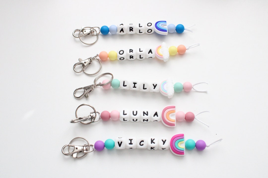 Back to School Personalised Rainbow Keyring, Back to School Beaded ...