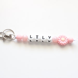 Back to School Personalised Keyring, Beaded Keyring, Flower Key Tag ...