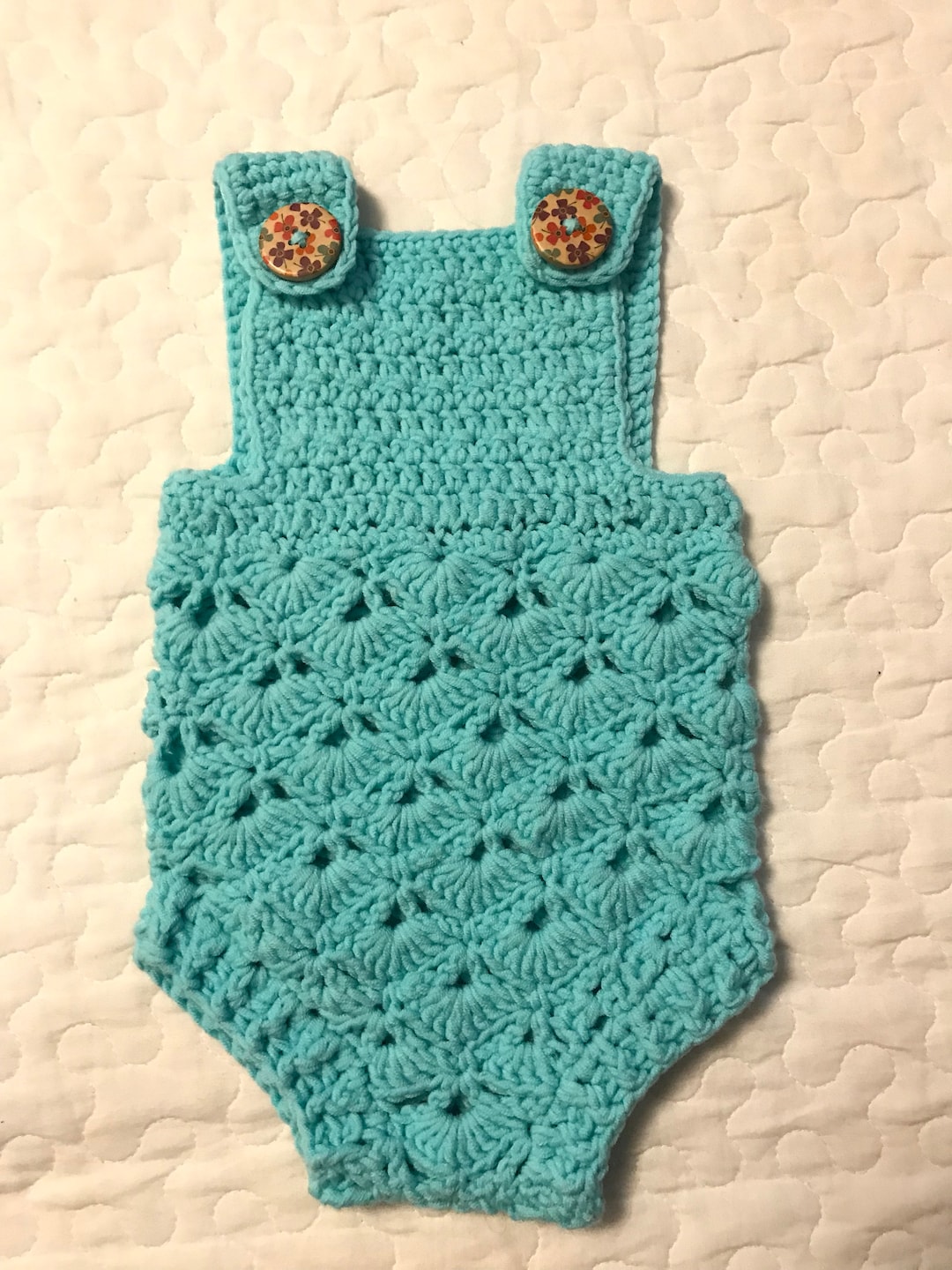 Aqua marine colored handmade heirloom cotton onesie-sz 6-12 months ...