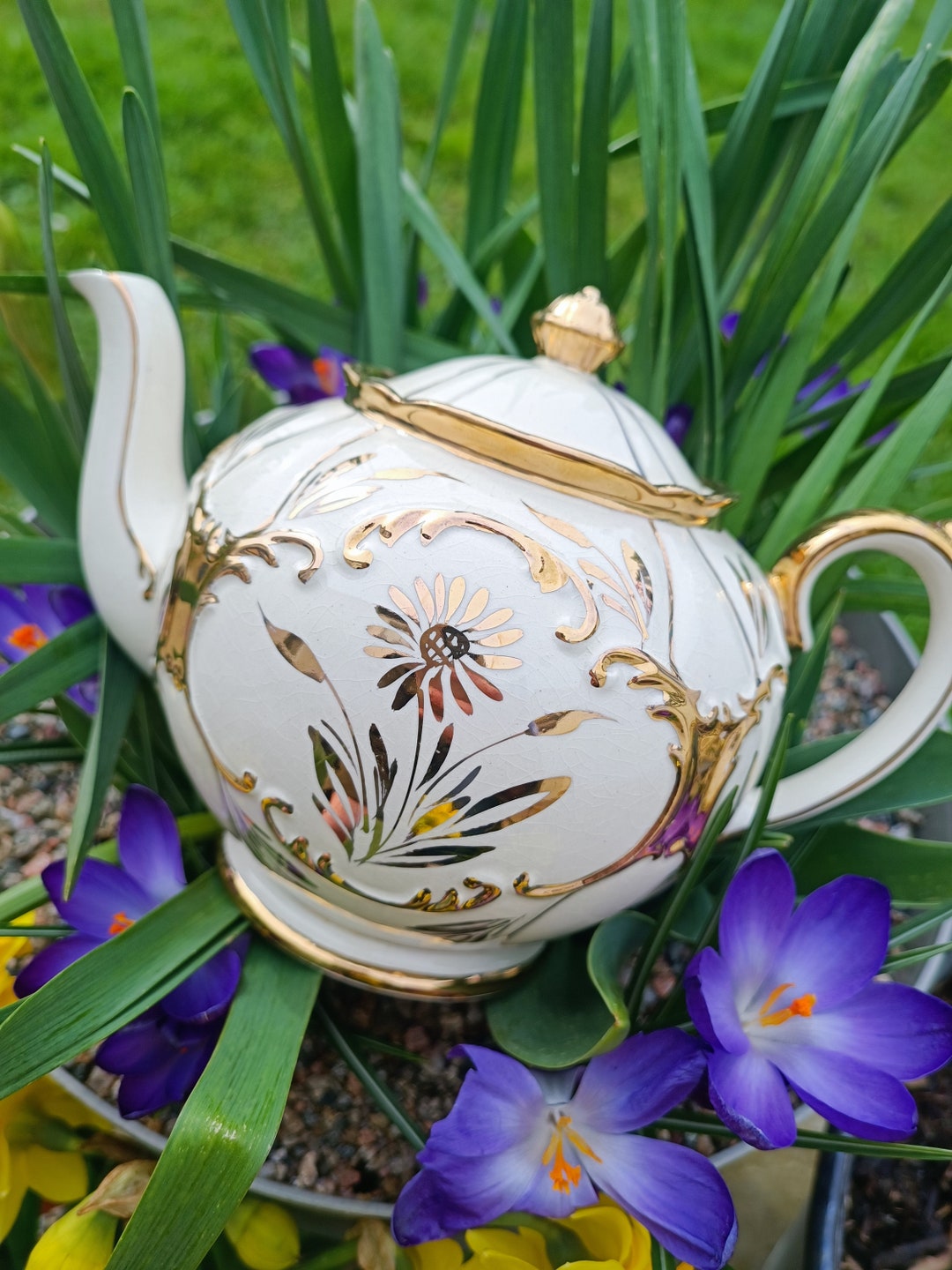 RARE Gold & Cream SADLER Tea Set, Gold Teapot, Sugar Bowl and Jug ...