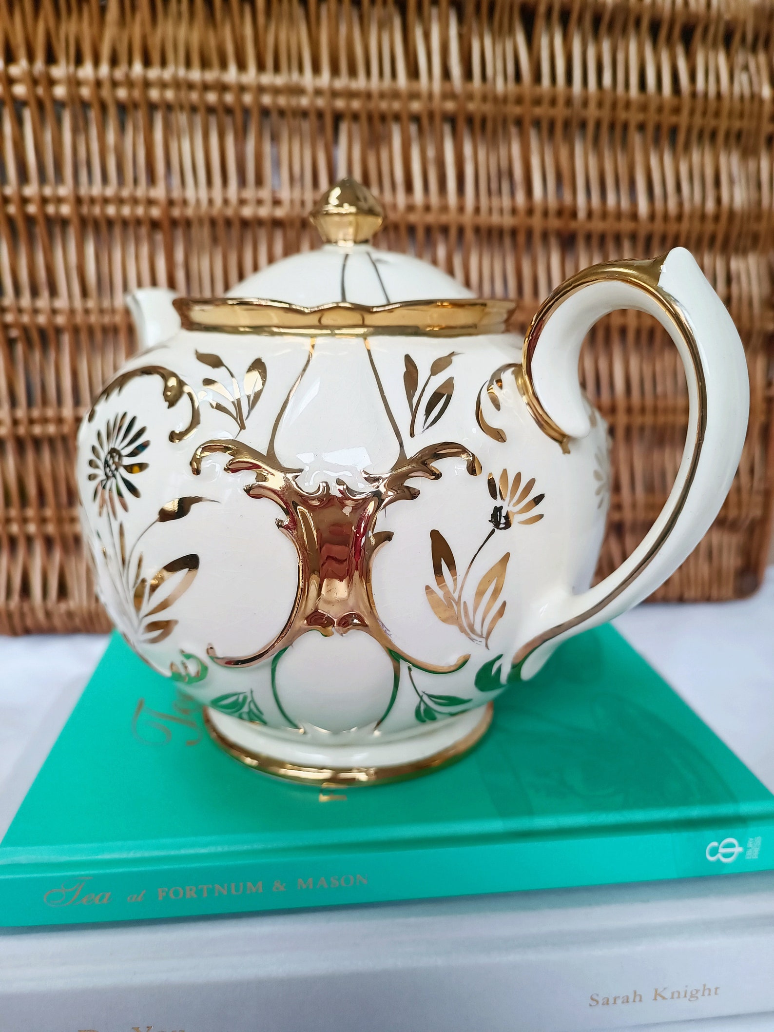 RARE Gold & Cream SADLER Tea Set, Gold Teapot, Sugar Bowl and Jug ...