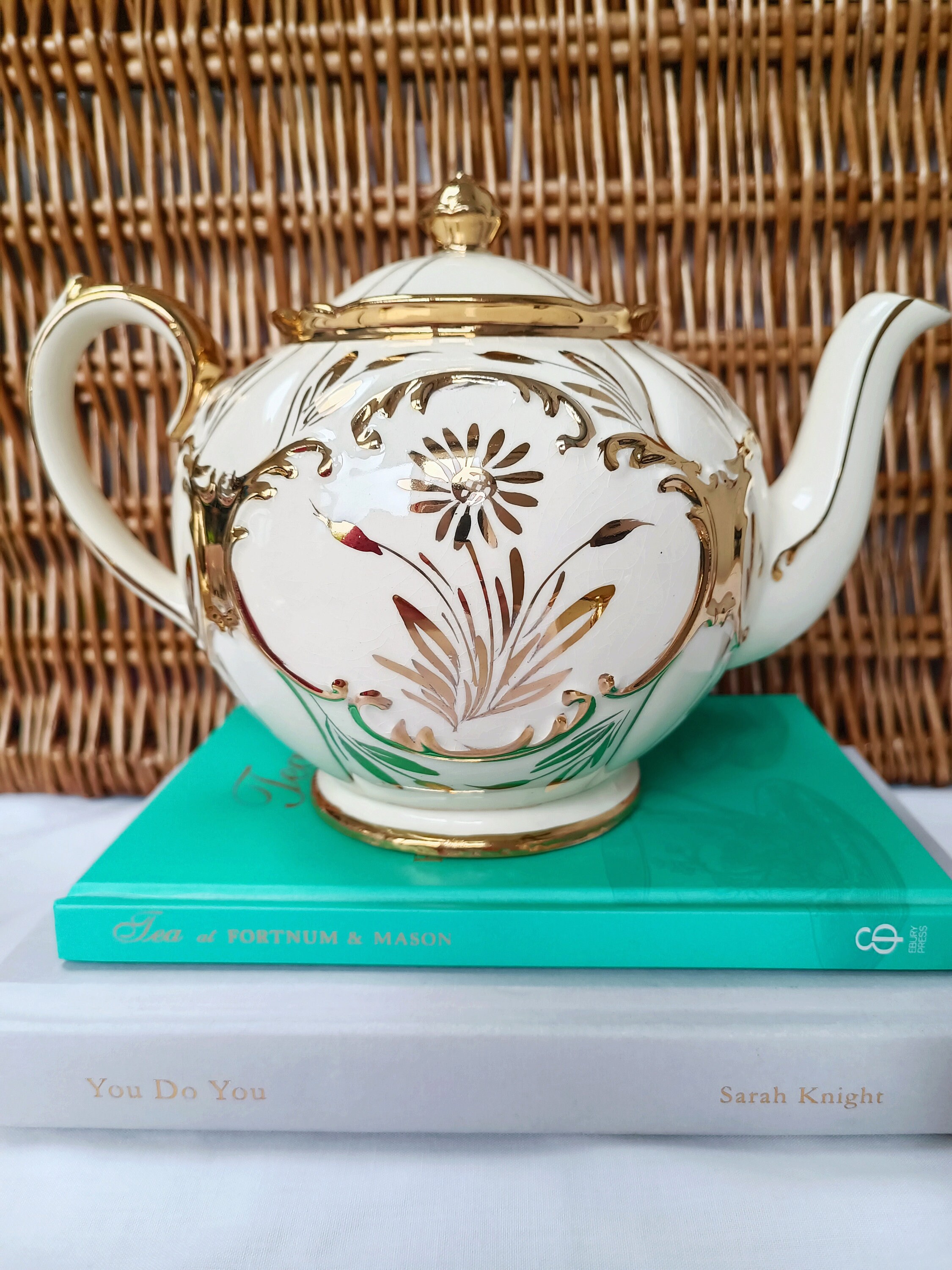 RARE Gold & Cream SADLER Tea Set, Gold Teapot, Sugar Bowl and Jug ...