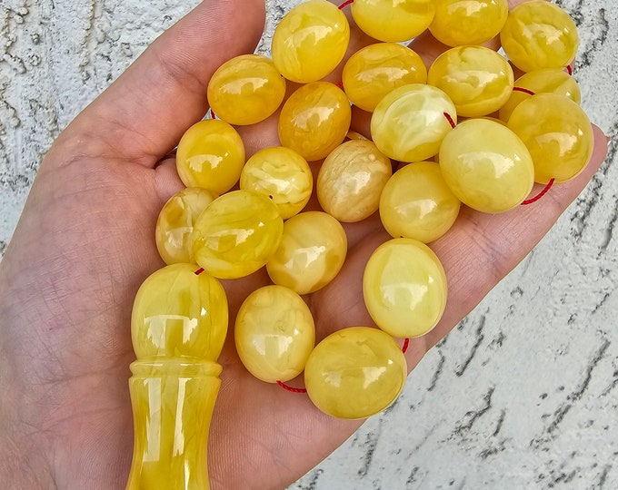 Ø +16mm Royal Baltic Amber Islamic Prayer, 23 Egg Shape Beads, 77.04g ...