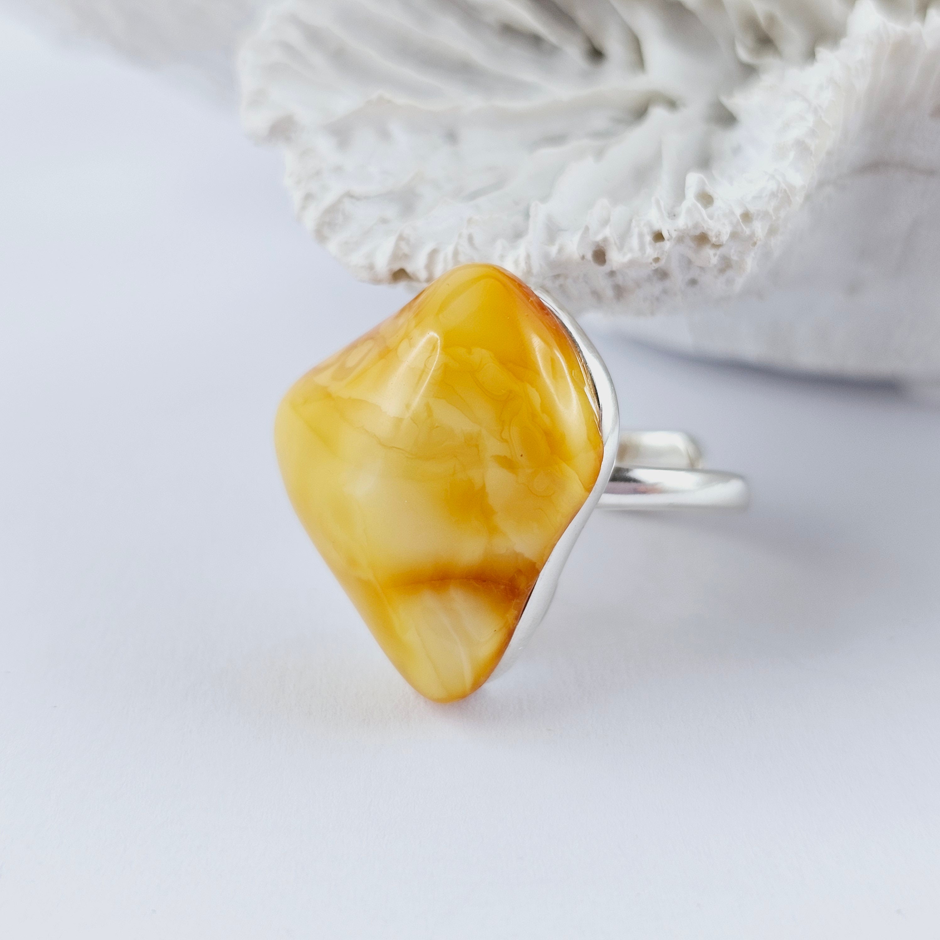 Butterscotch Natural Baltic Amber Ring, Egg Yolk Amber Ring, Amber and ...