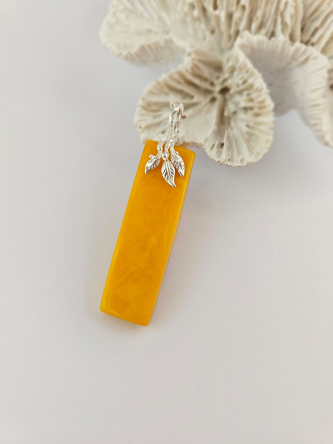 Rectangular Butterscotch Amber Pendant, Natural Baltic Amber and Silver ...