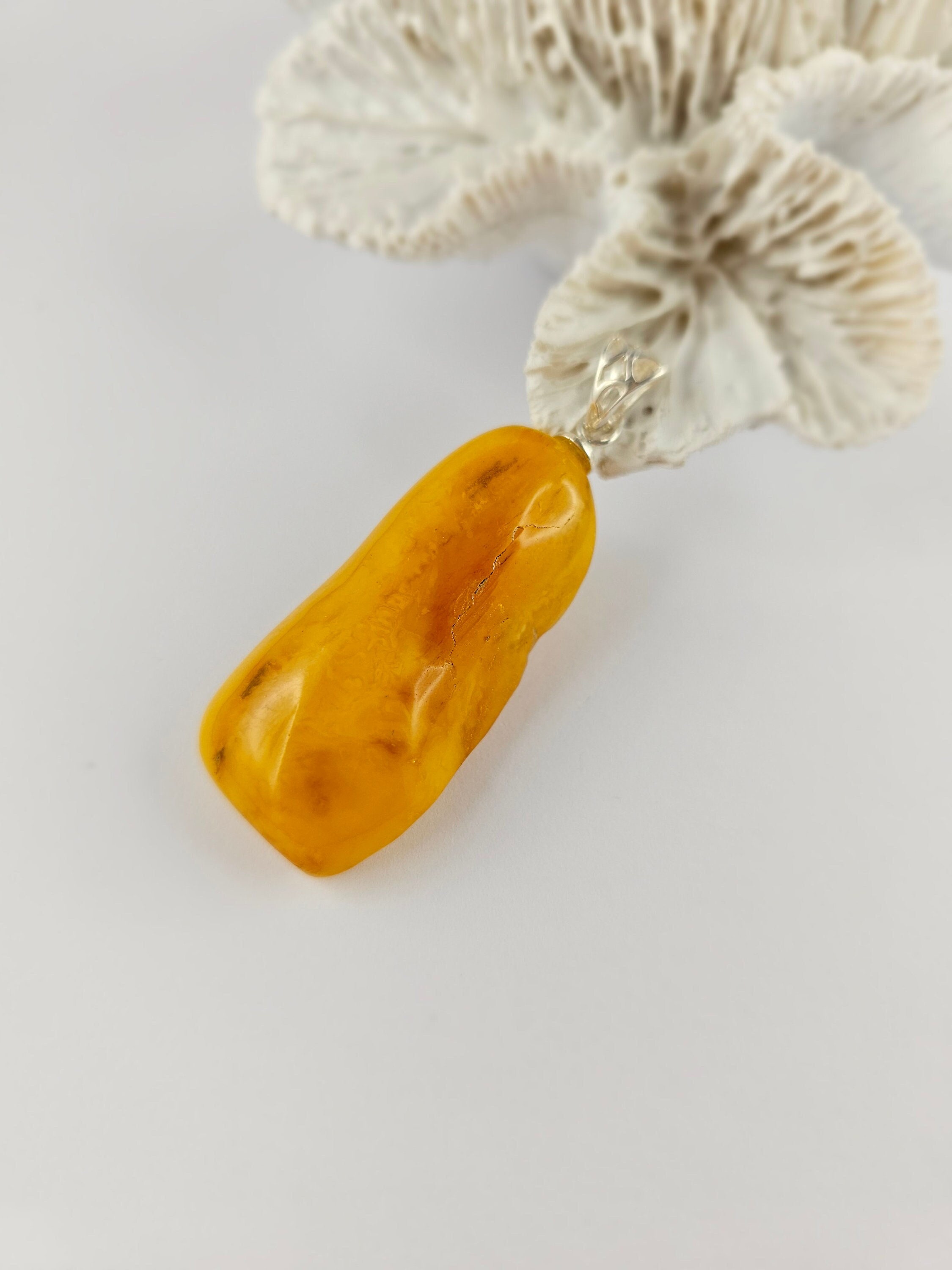 Rectangular Butterscotch Amber Pendant, Natural Baltic Amber and Silver ...