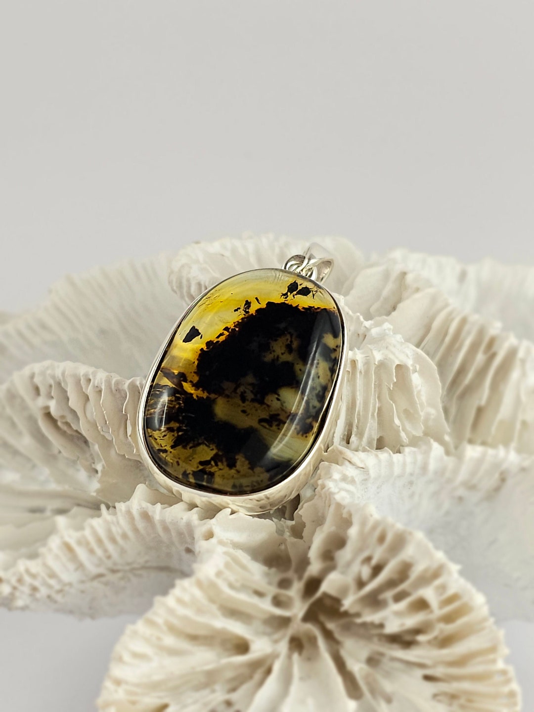 Unique Color Amber Pendant, Natural Baltic Amber and Silver, Genuine ...