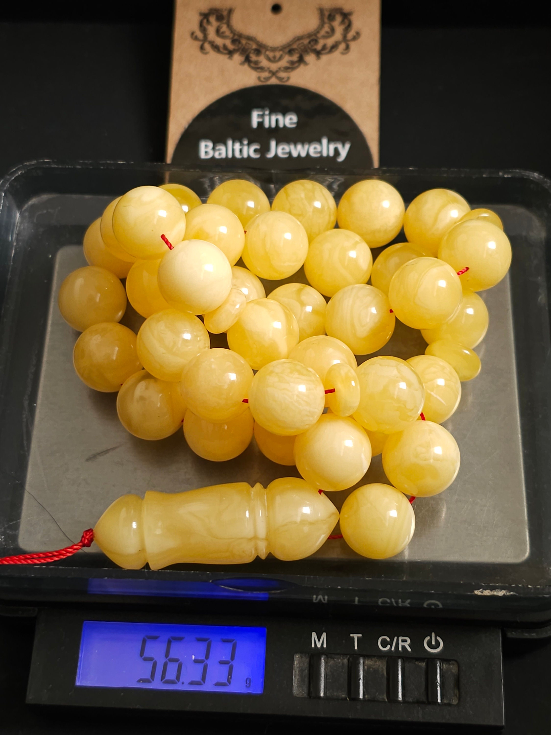 Ø +13mm Royal Baltic Amber Islamic Prayer, 37 Round Beads, 56.33g ...