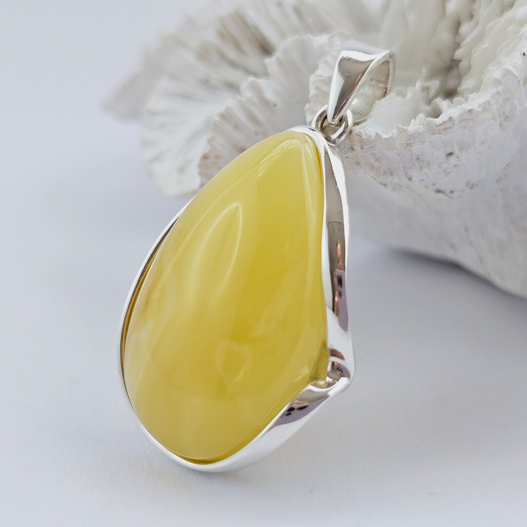 Elegant Landscape Amber Pendant, Natural Baltic Amber and Silver Drop ...