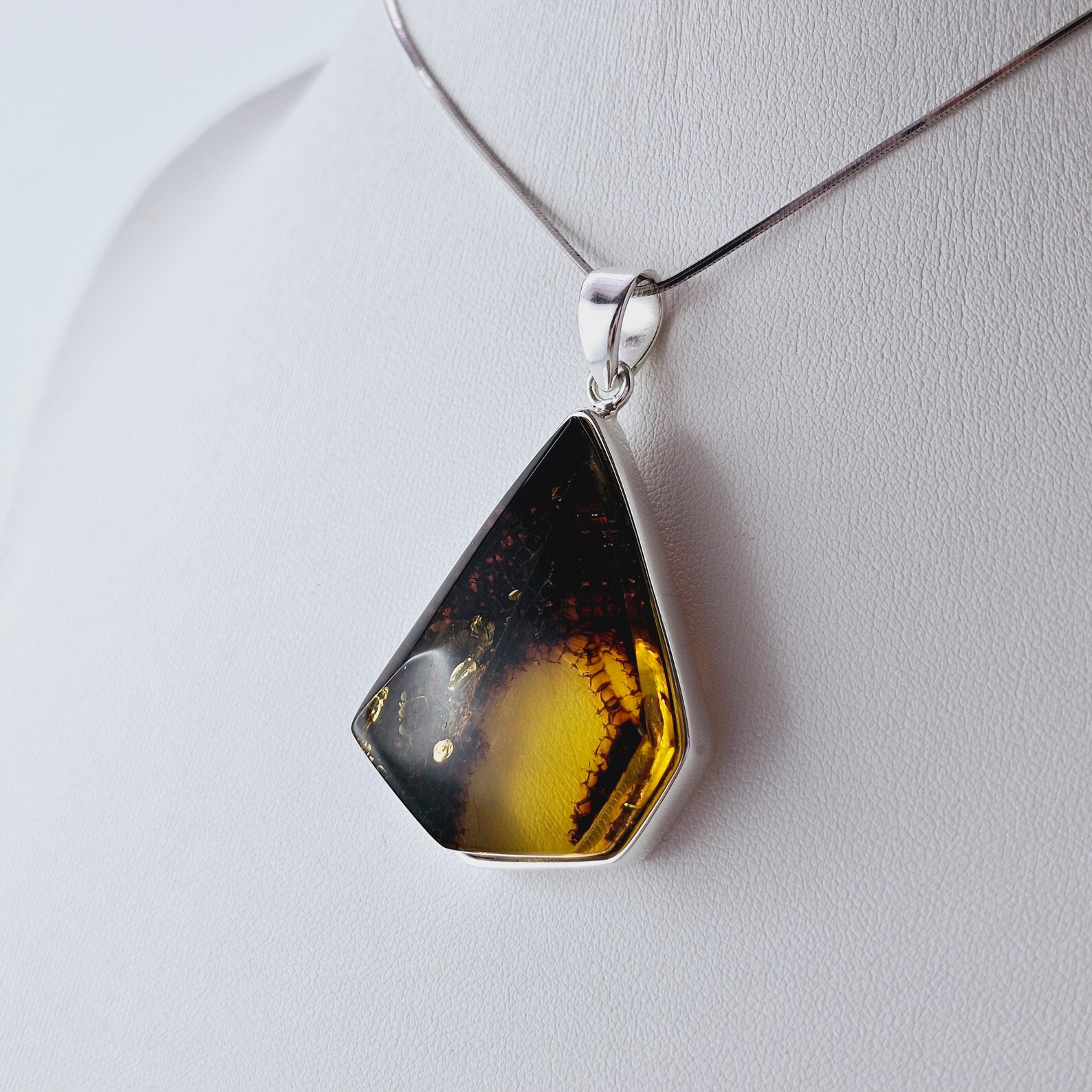 Unique Color Amber Pendant, Natural Baltic Amber and Silver, Genuine ...