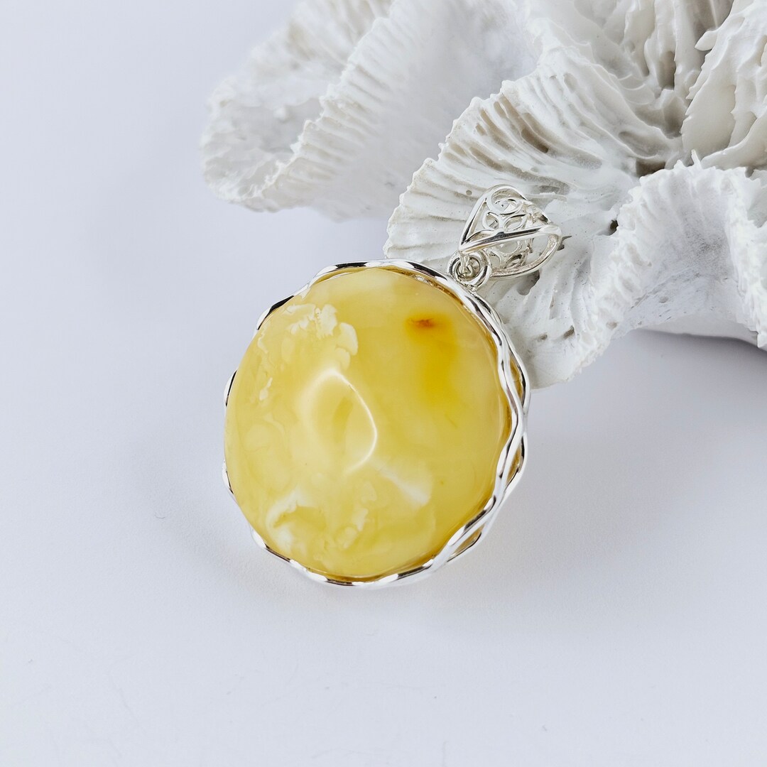 Exclusive Huge Landscape Amber Pendant, Natural Baltic Amber and Silver ...