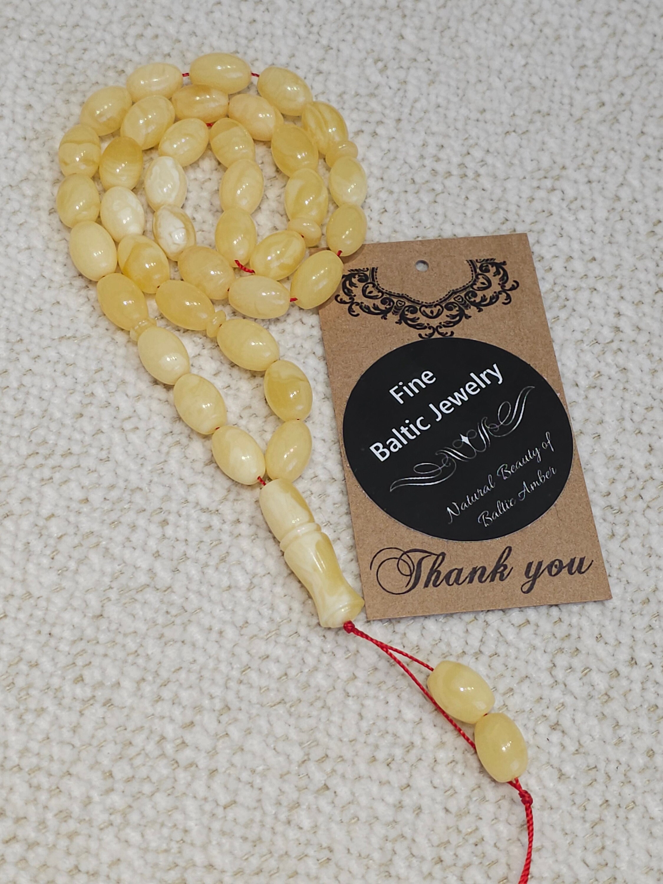Ø 9mm Royal Baltic Amber Islamic Prayer, 36 Egg Shape Beads, 29.75g ...
