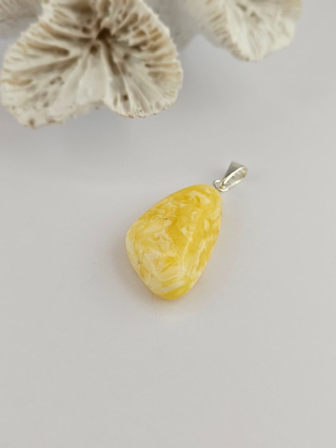 Elegant White Amber Pendant, Natural Baltic Amber and Silver Drop ...
