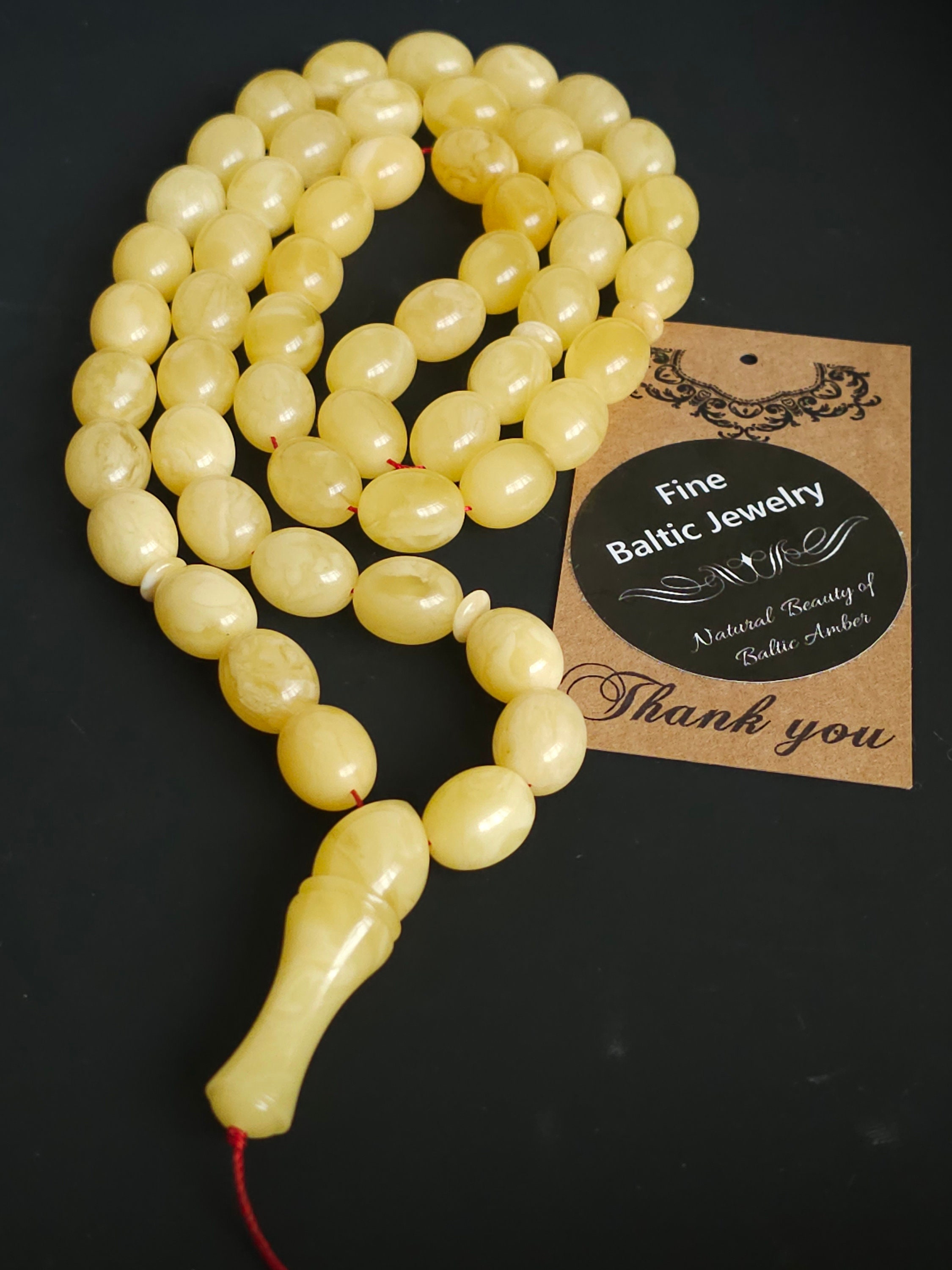 Ø 12mm Royal Baltic Amber Islamic Prayer, 54 Egg Shape Beads, 75.44g ...