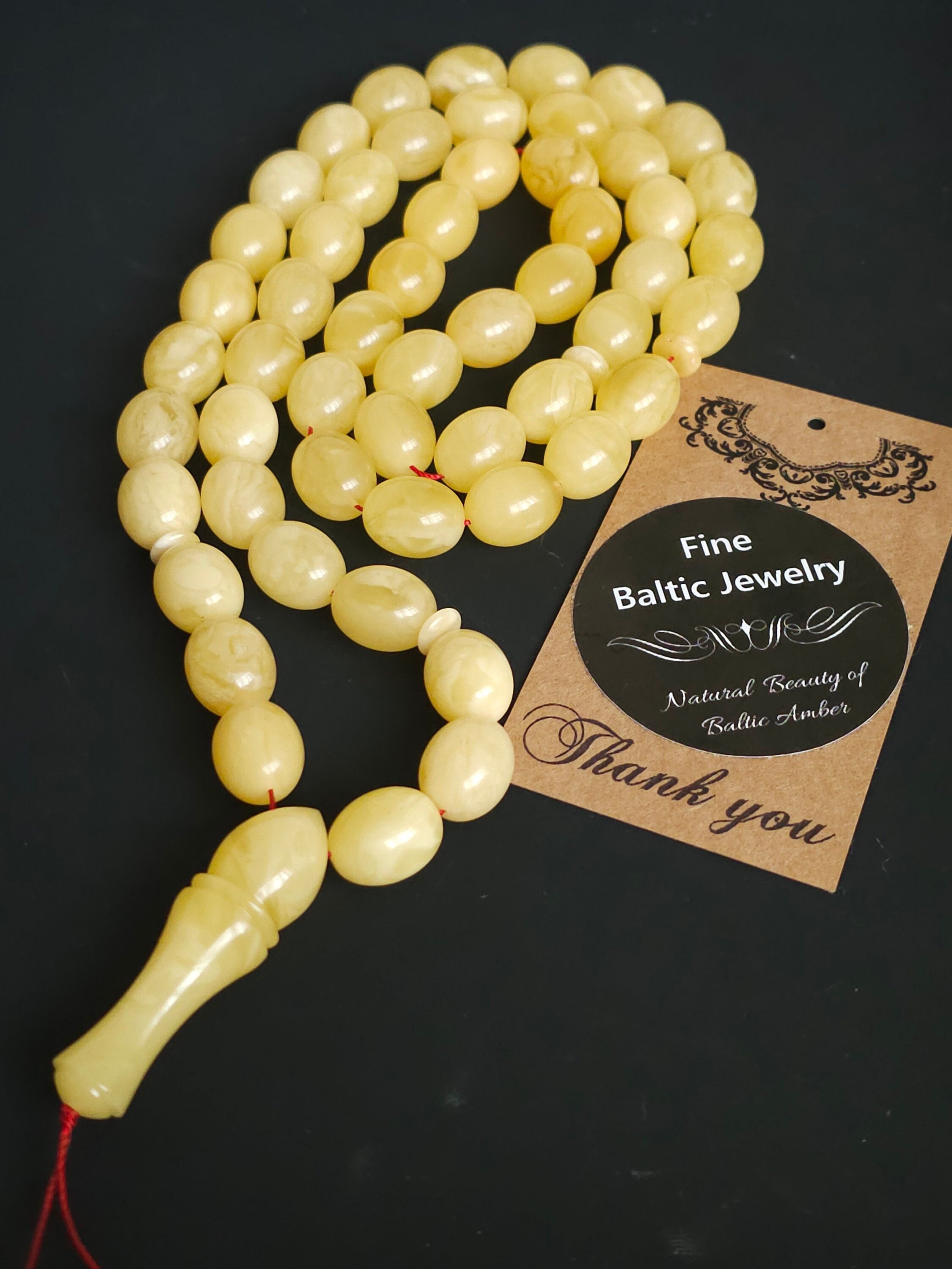 Ø 12mm Royal Baltic Amber Islamic Prayer, 54 Egg Shape Beads, 75.44g ...