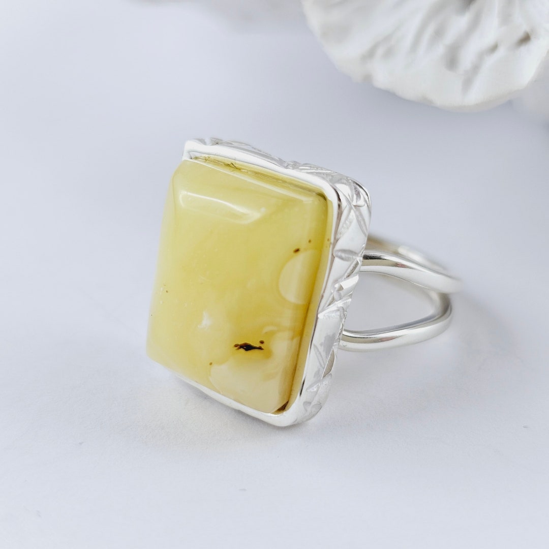 Natural Yellow Baltic Amber Ring, Yellow Amber Ring, Amber and Sterling ...