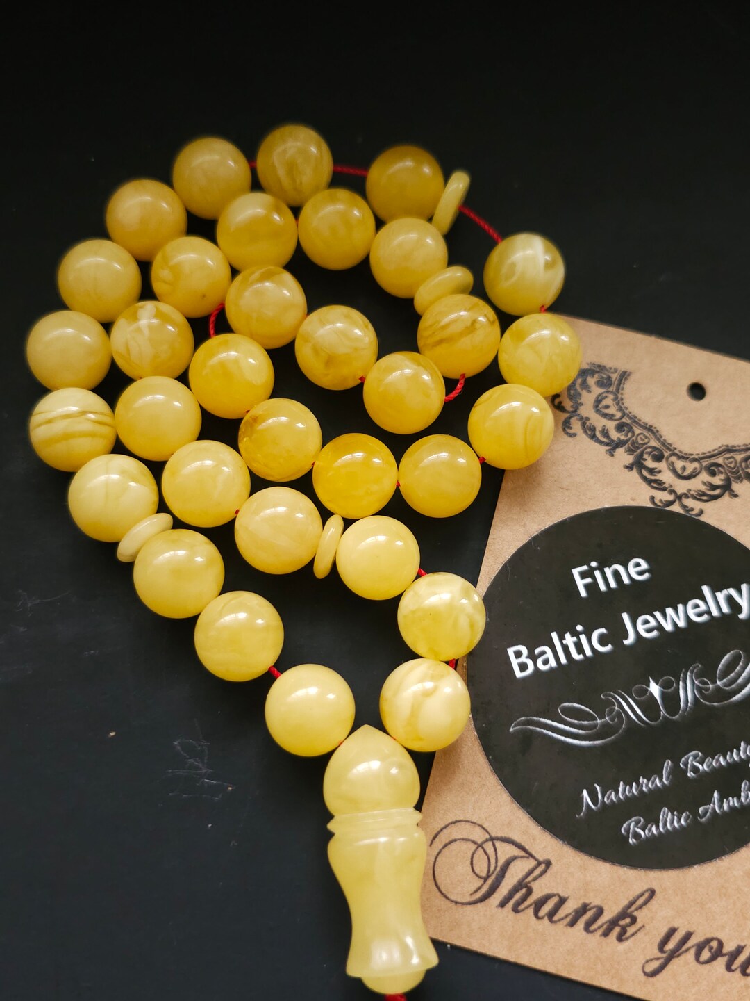 Ø +11mm Royal Baltic Amber Islamic Prayer, 33 Round Beads, 33.31g ...