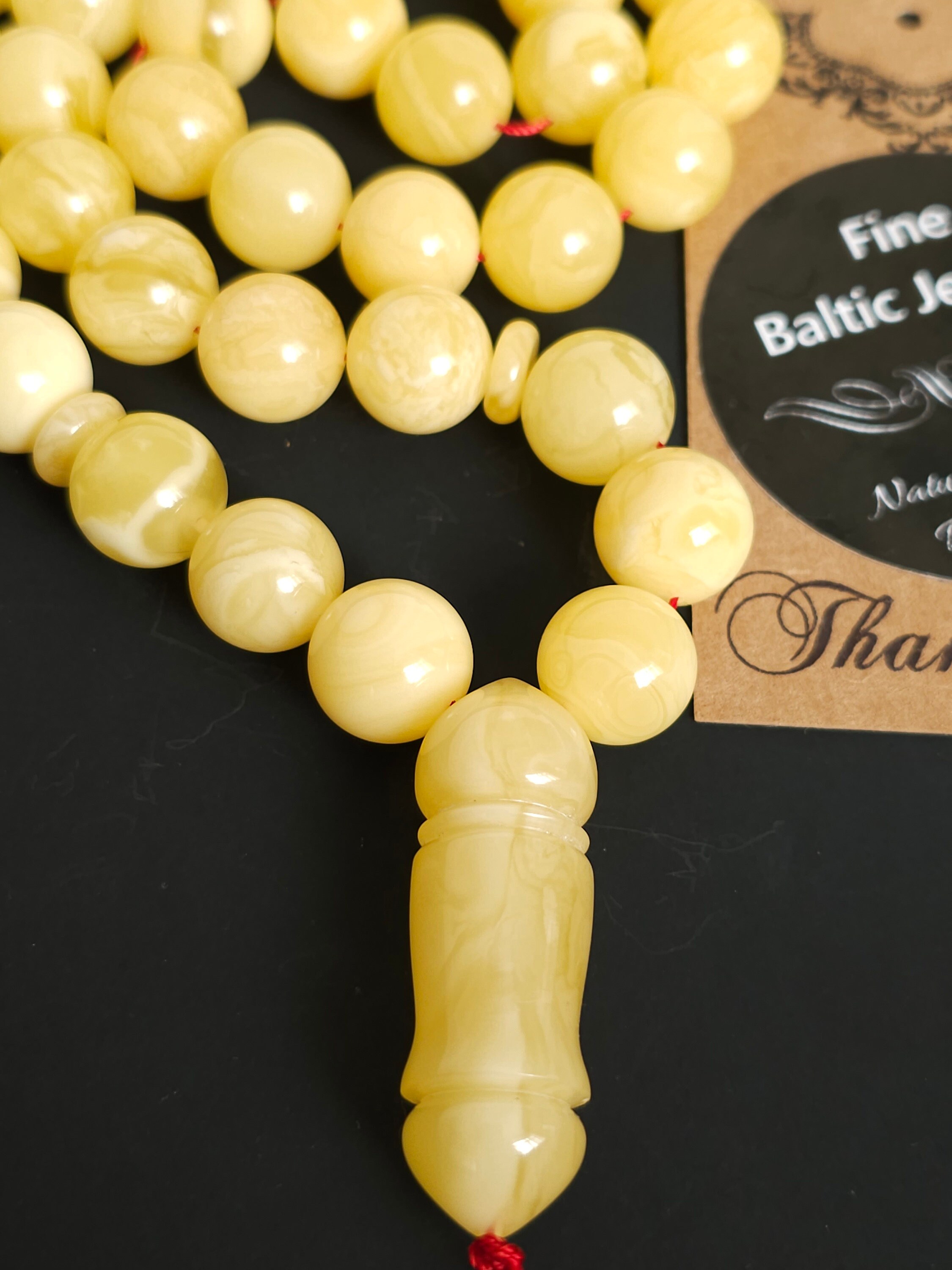 Ø +13mm Royal Baltic Amber Islamic Prayer, 37 Round Beads, 56.33g ...