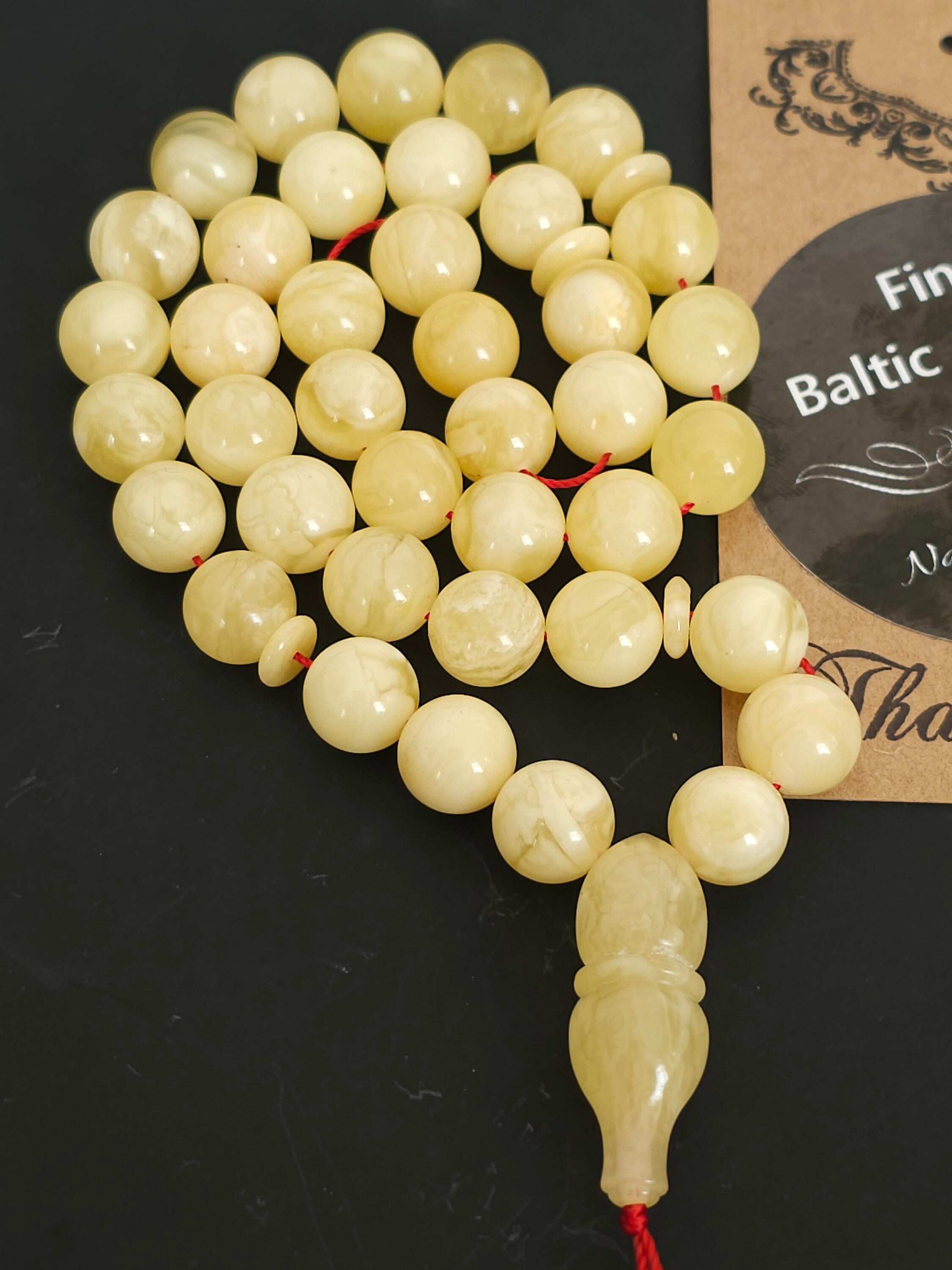 Ø 10.0mm Royal White Baltic Amber Islamic Prayer, 39 Round Beads, 25 ...