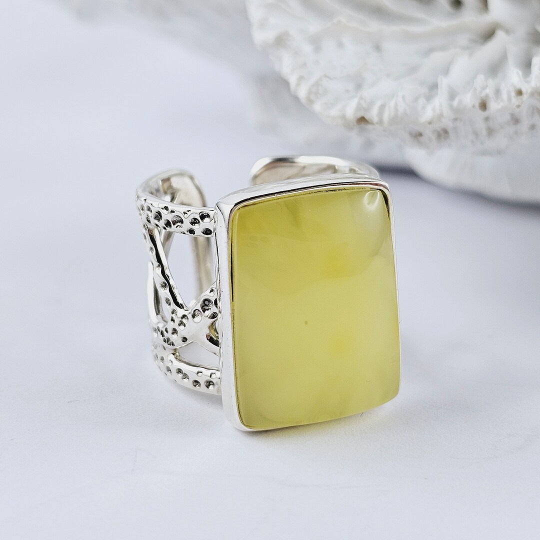 Artistic Milky Yellow Natural Baltic Amber Ring, Amber Ring, Amber and ...