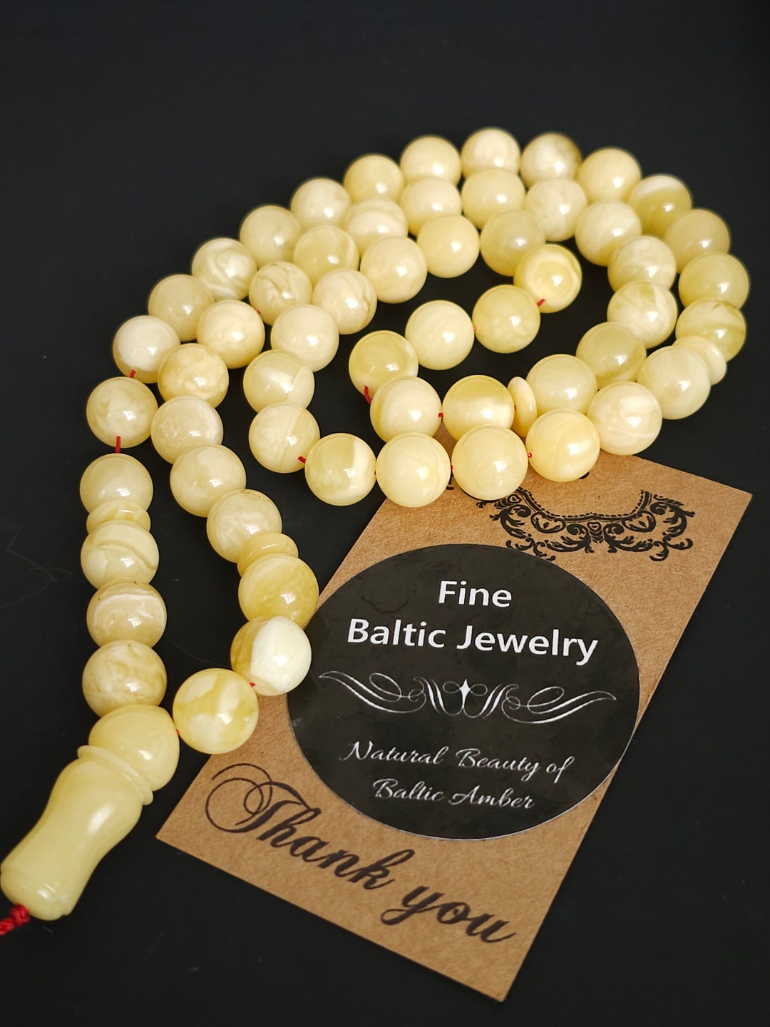 Ø +11mm Royal Baltic Amber Islamic Prayer, 57 Round Beads, 49.75g ...
