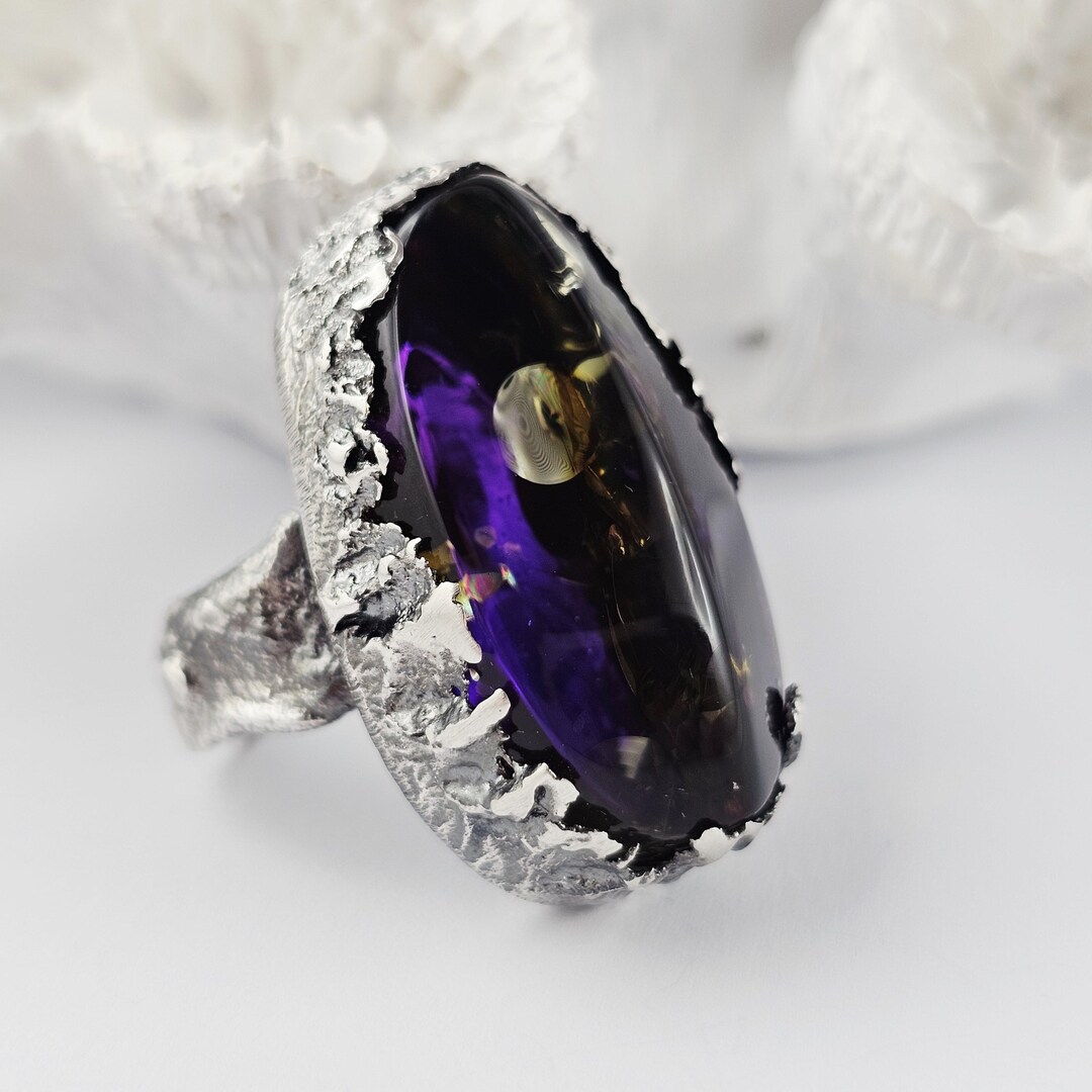 Majestic Huge Violet Amber, Natural Baltic Amber Ring, Unique Amber ...